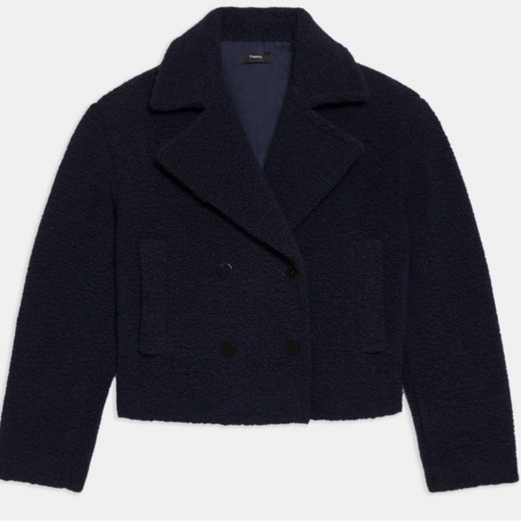 Theory | Jackets & Coats | Nwt Theory Cropped Faux Fur Pea Coat Dark ...